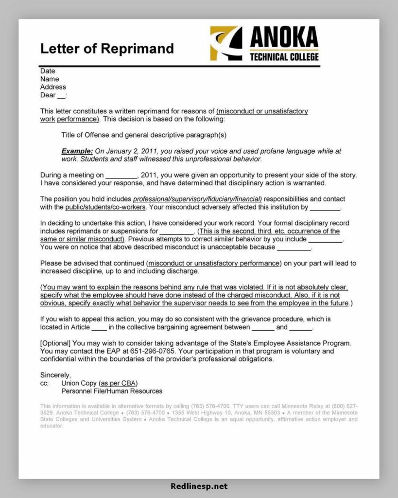 41 Best Letter of Reprimand Template & Example - RedlineSP