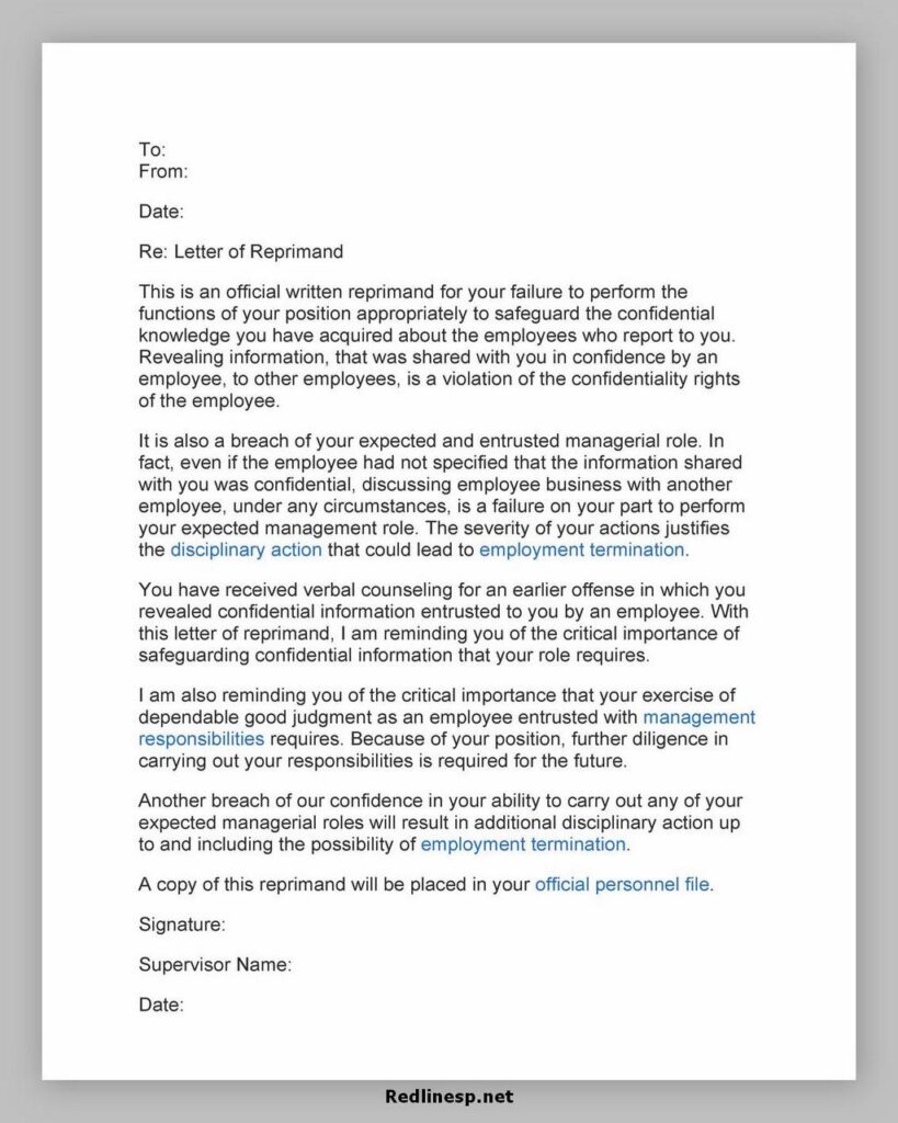 41 Best Letter of Reprimand Template & Example - RedlineSP