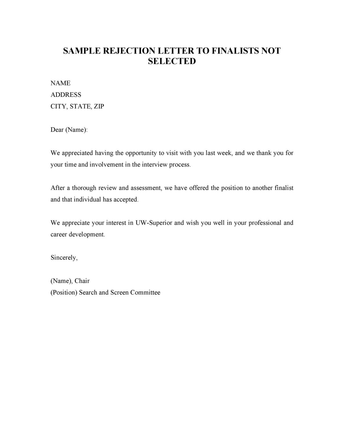 24 Amazing Rejection Letter Template - RedlineSP