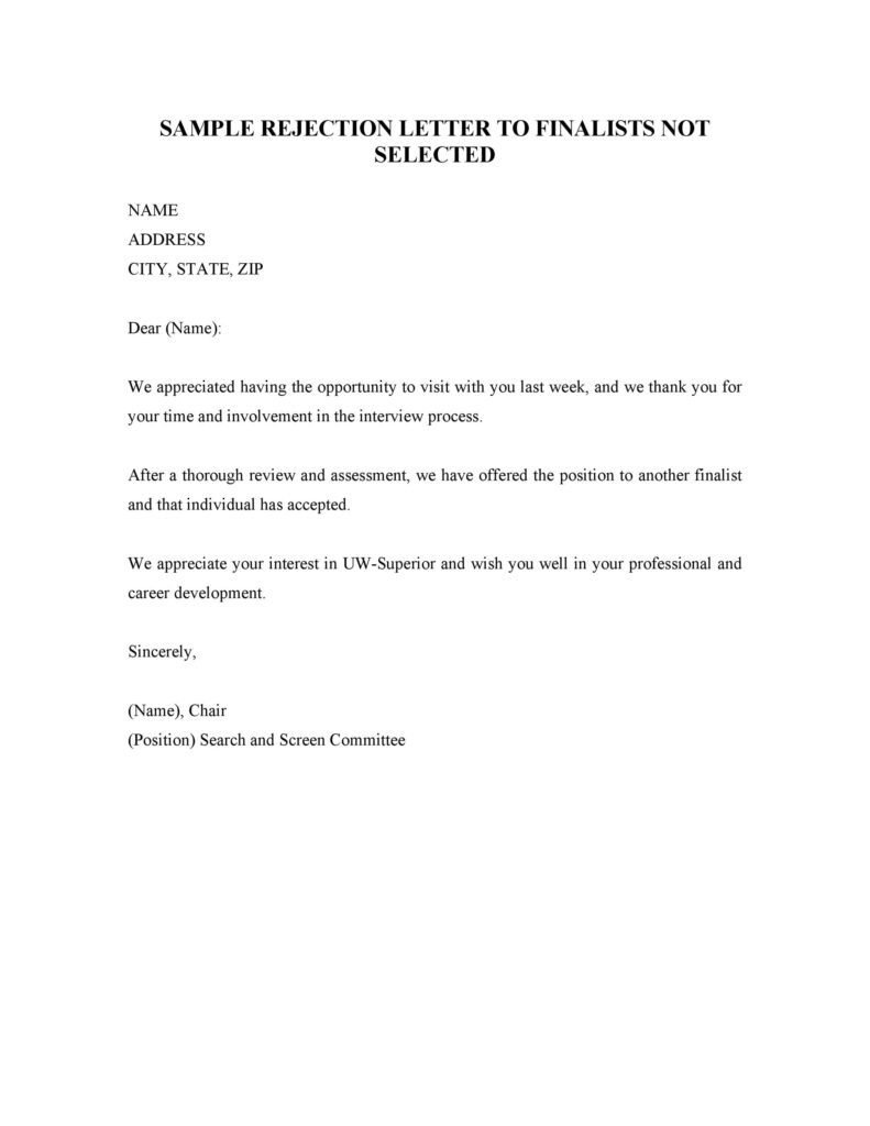 24 Amazing Rejection Letter Template - RedlineSP