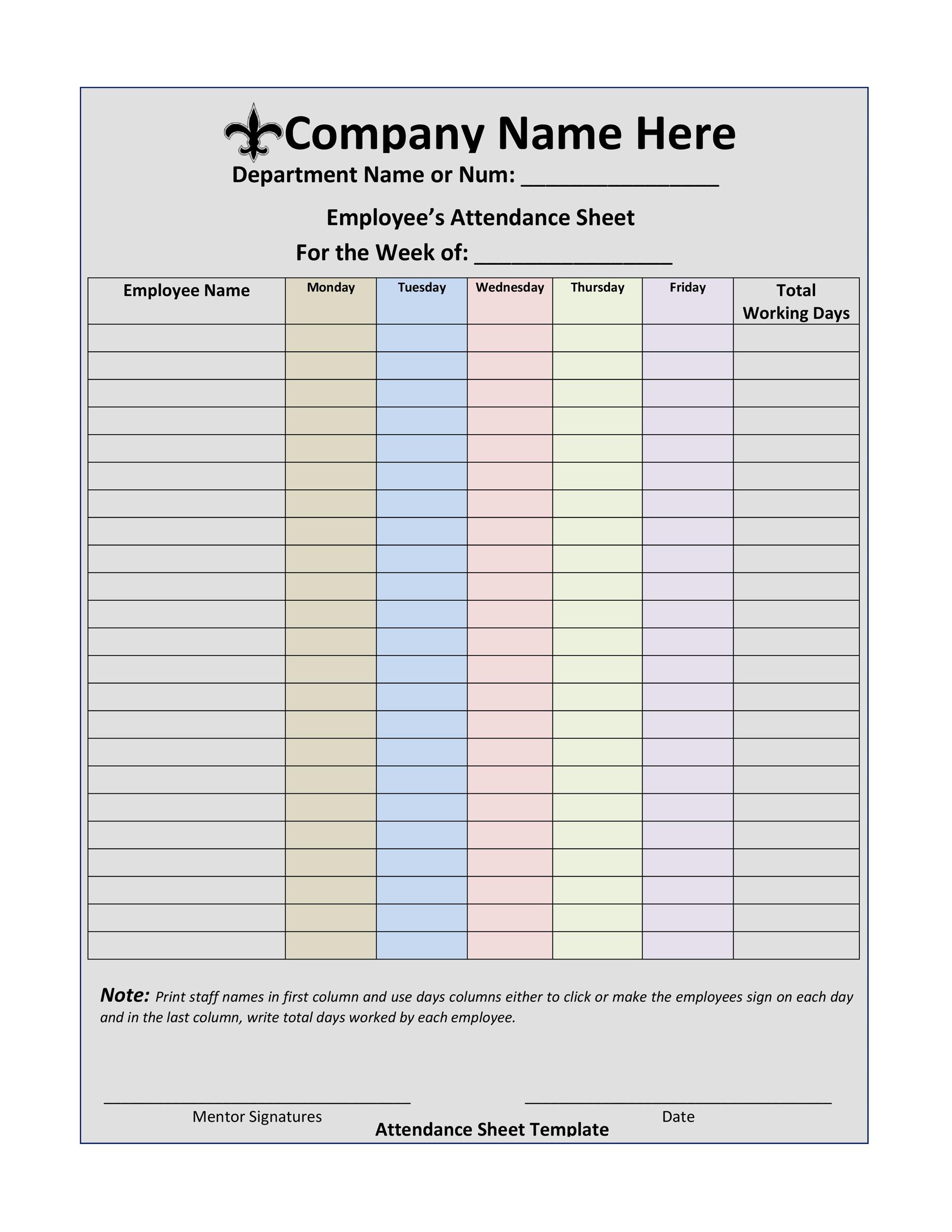50 Attendance Sheet Excel Template RedlineSP