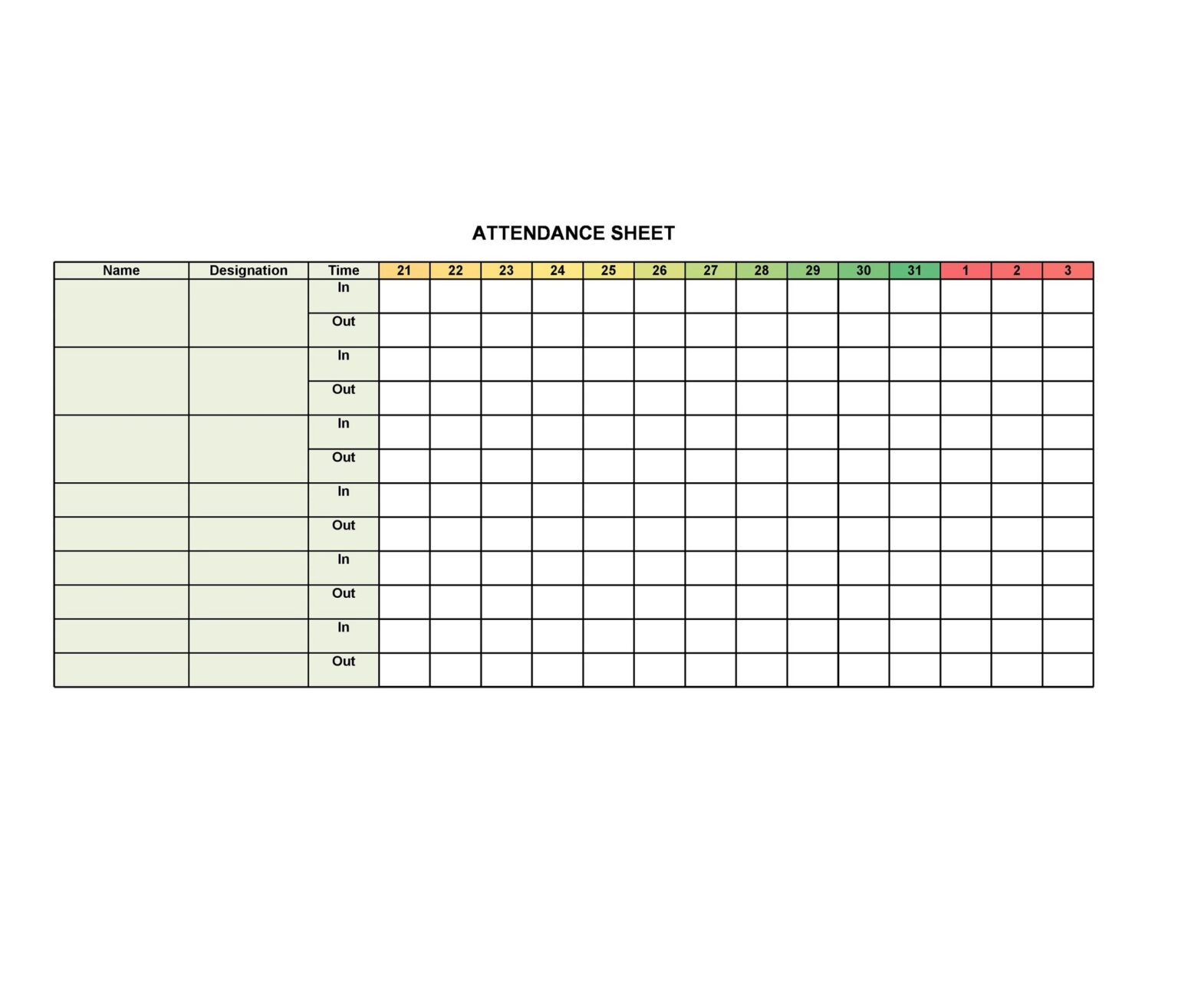 Attendance Sheet Excel Template 50 Free Example - RedlineSP