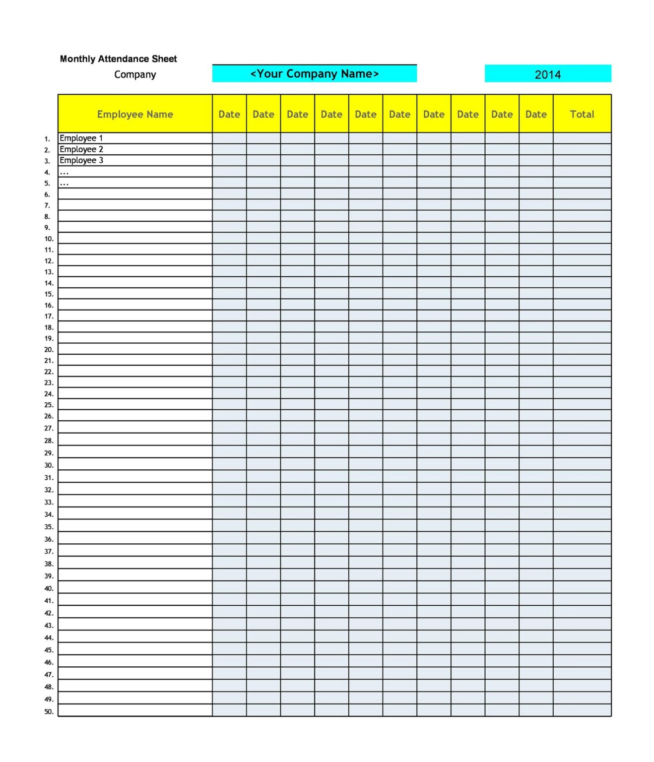 Attendance Sheet Excel Template 50 Free Example - RedlineSP