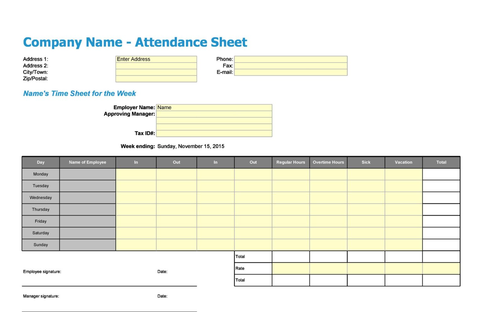 Attendance Sheet Excel Template 50 Free Example - RedlineSP