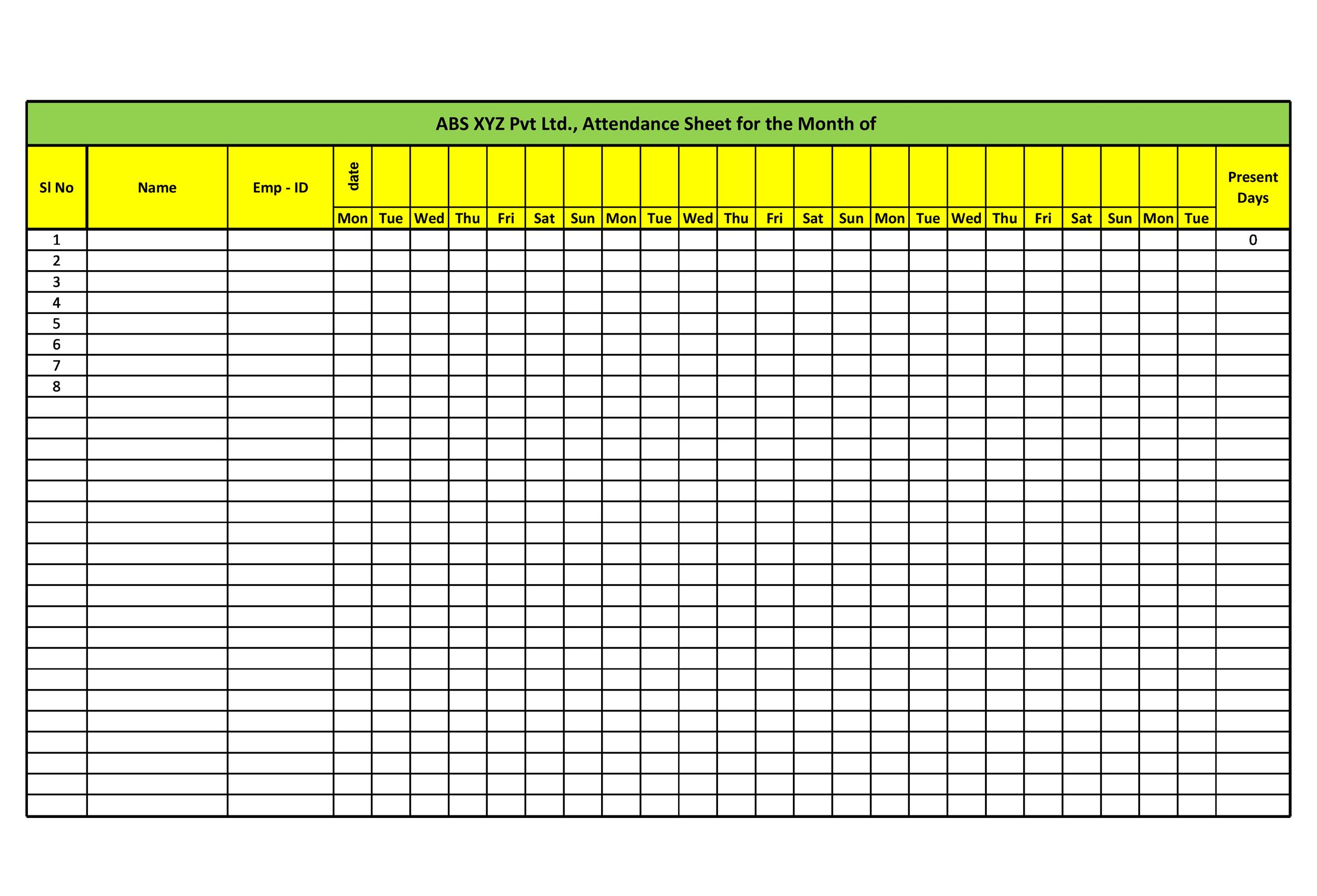 Attendance Sheet Free Printable