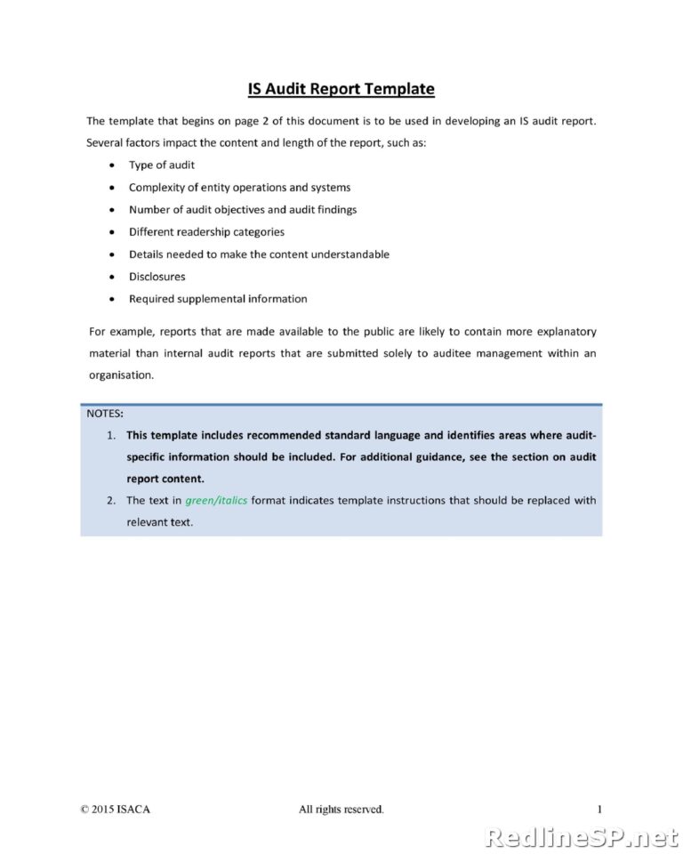 55 Amazing Audit Report Template - RedlineSP