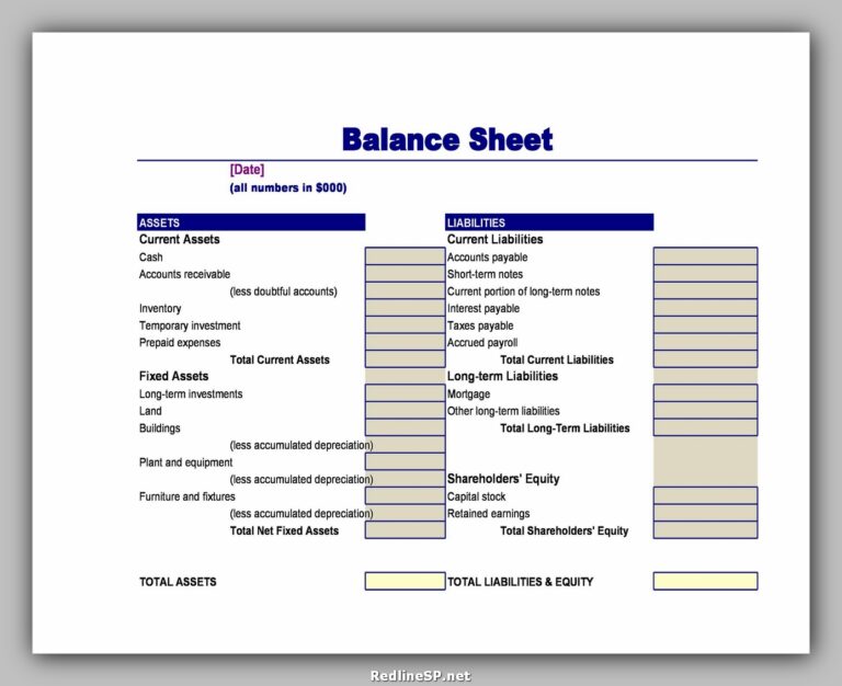 40 Powerful Balance Sheet Example Template - RedlineSP