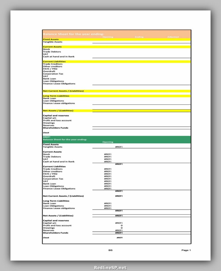 40 Powerful Balance Sheet Example Template - RedlineSP