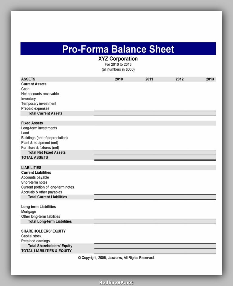 40 Powerful Balance Sheet Example Template - RedlineSP