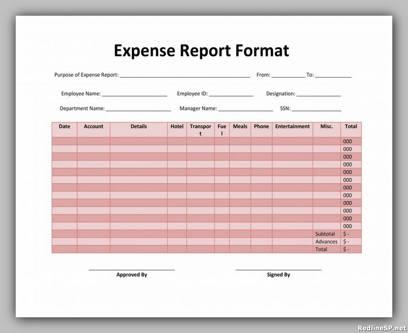 4 Best Expense Report Format - RedlineSP