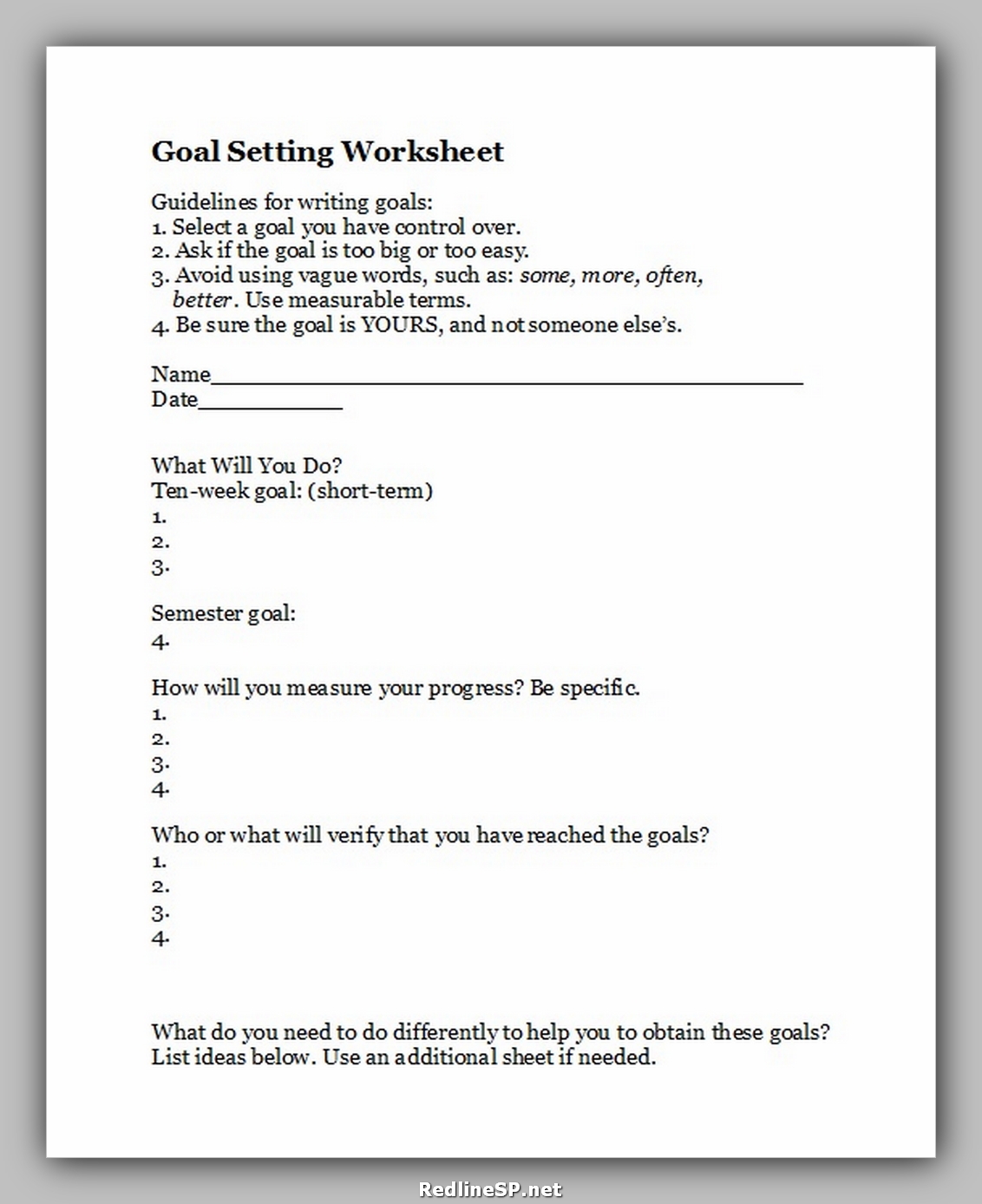 35+ Goal Setting Worksheet Free