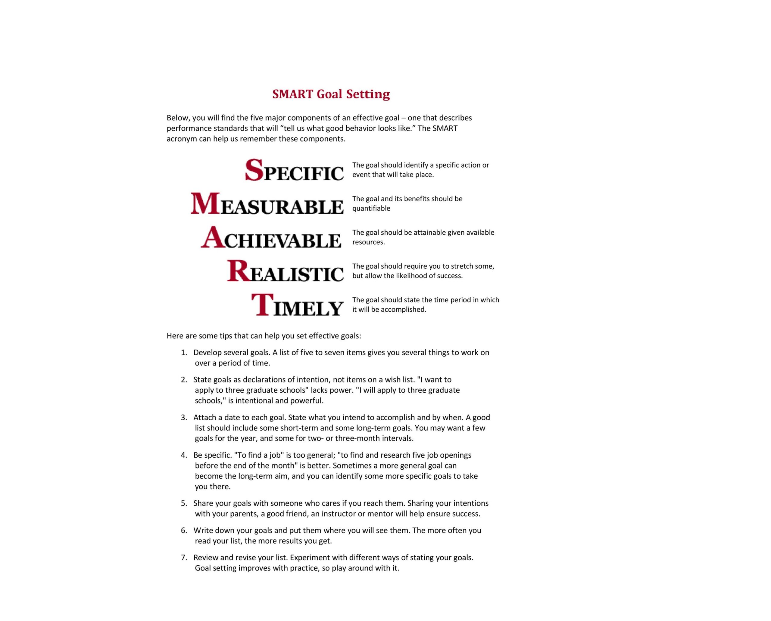 50 Free Goal Setting Template (Excel Word & Pdf) - RedlineSP