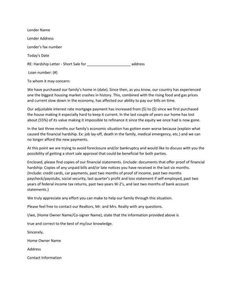 40 Free Hardship Letter Template - RedlineSP