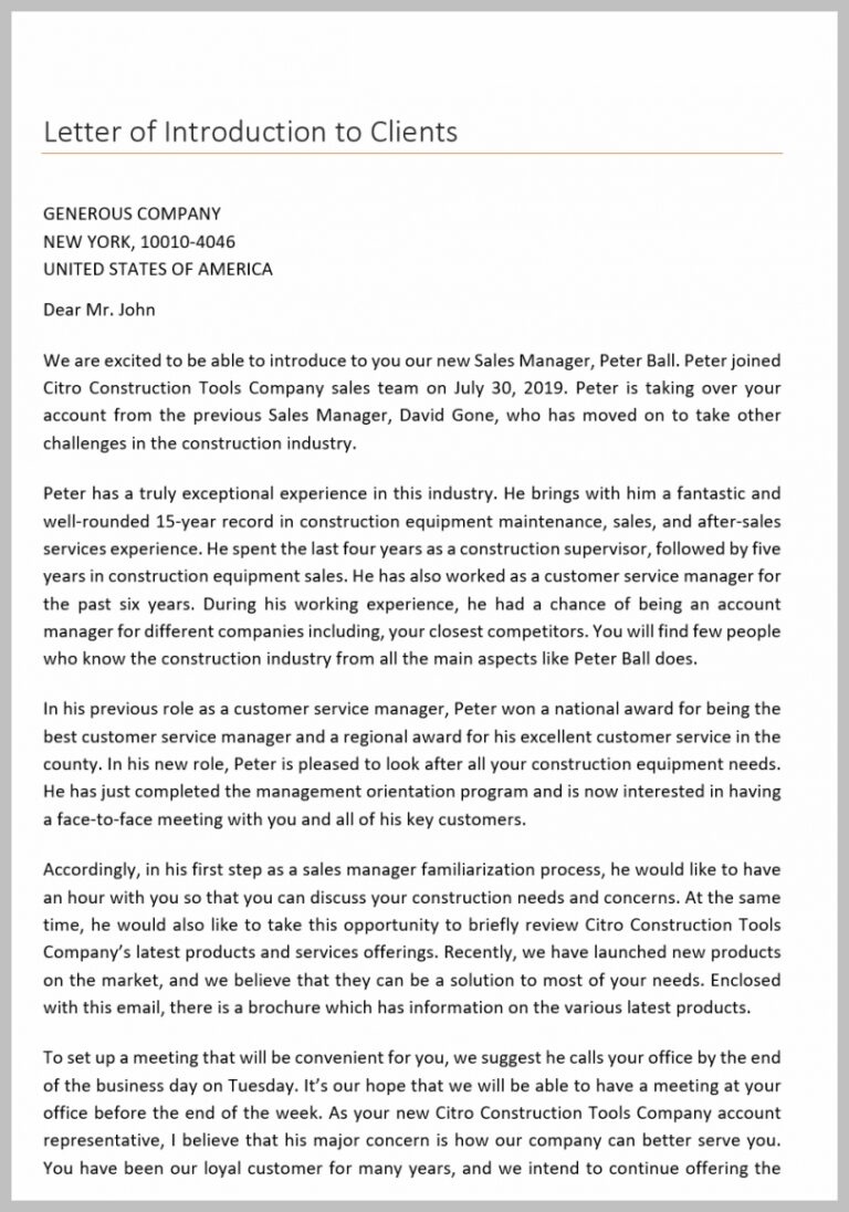 22 Useful Letter of Introduction Example Template - RedlineSP