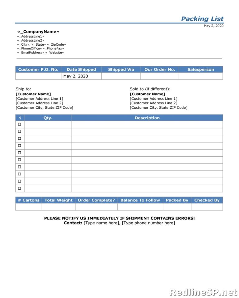 45 Packing List Template Free - RedlineSP