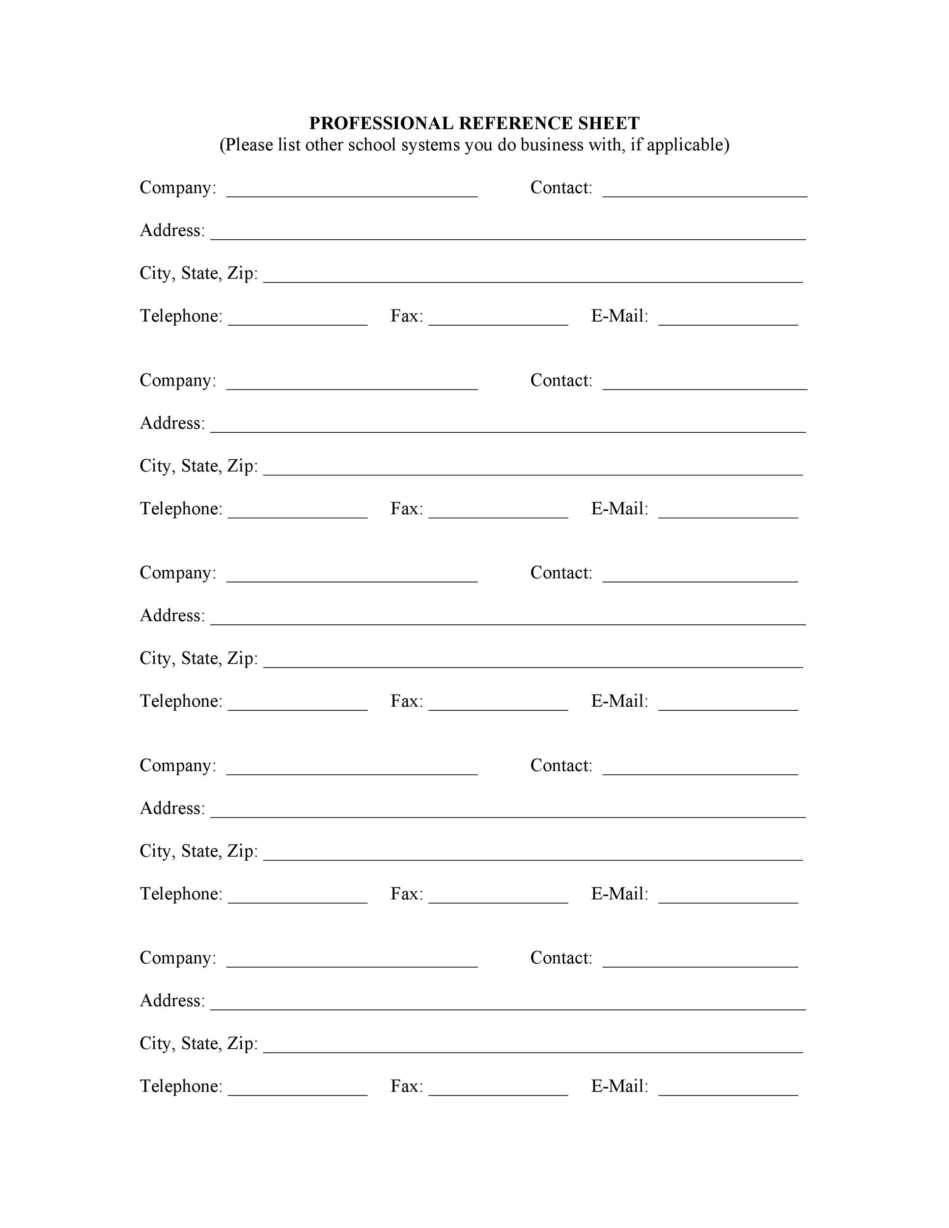 Free Reference Sheet Template