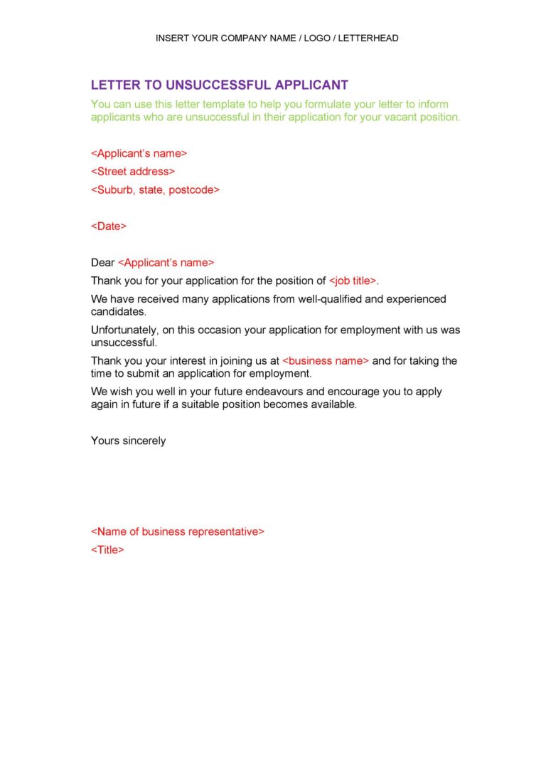 24 Amazing Rejection Letter Template - RedlineSP
