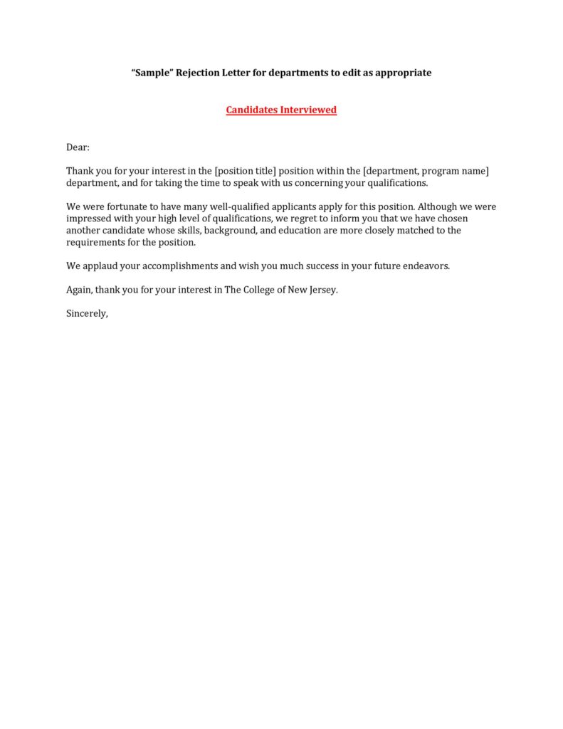 24 Amazing Rejection Letter Template - RedlineSP