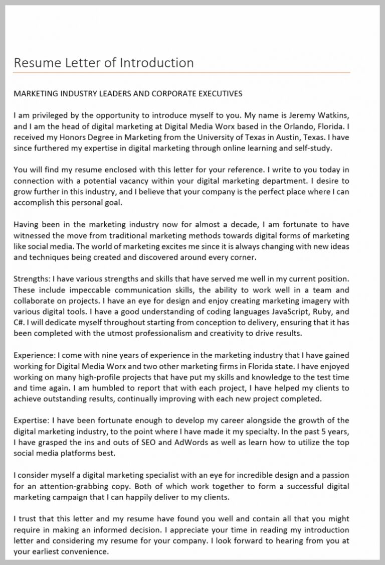 22 Useful Letter of Introduction Example Template - RedlineSP