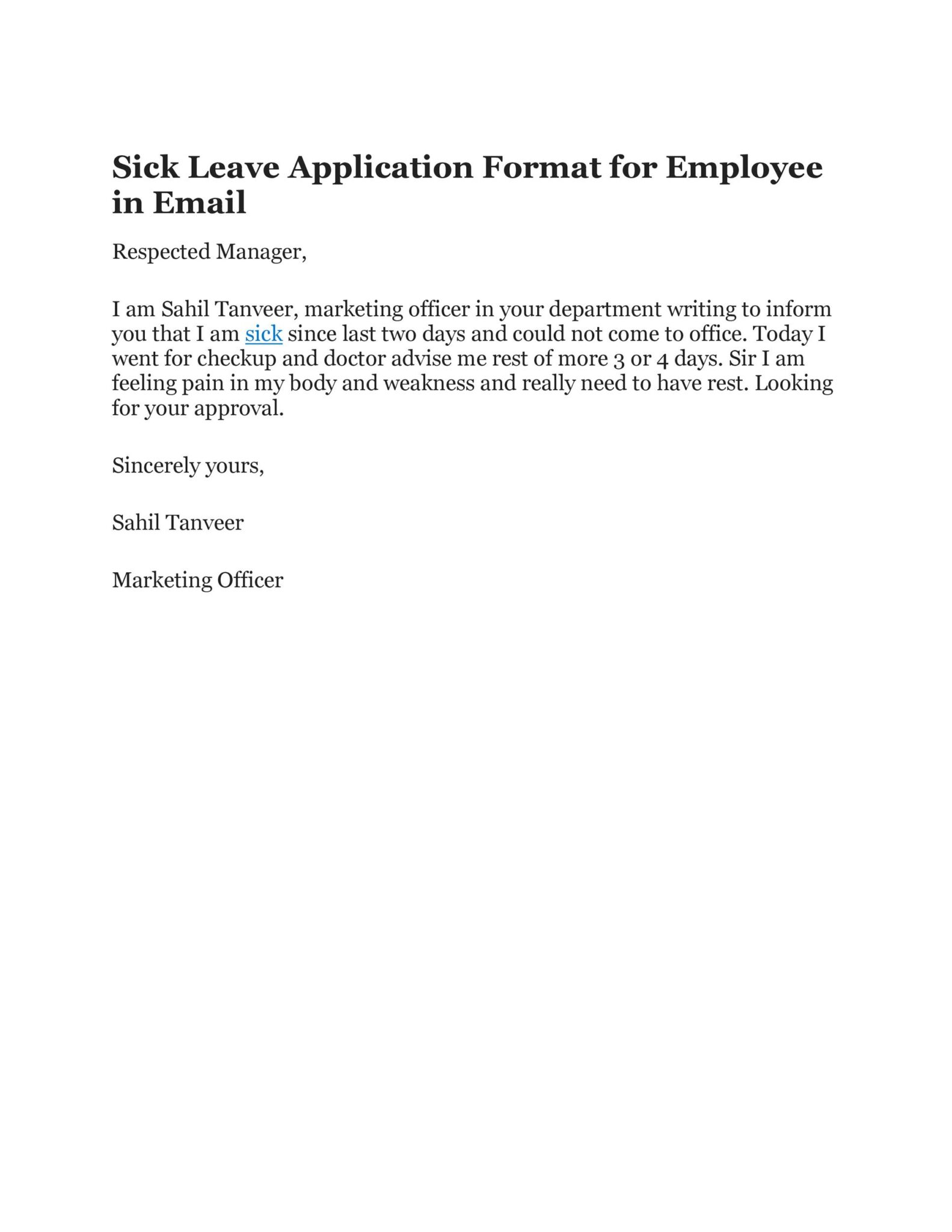 50 Useful Sick Leave Email Sample - RedlineSP
