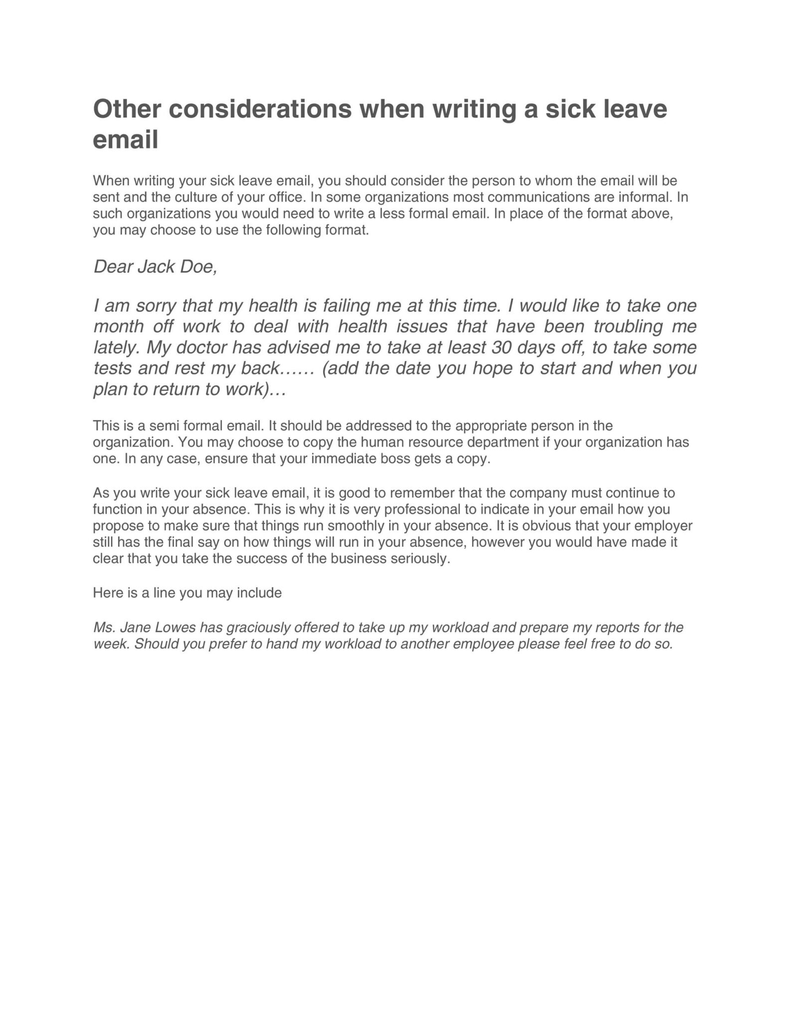 50 Useful Sick Leave Email Sample - RedlineSP