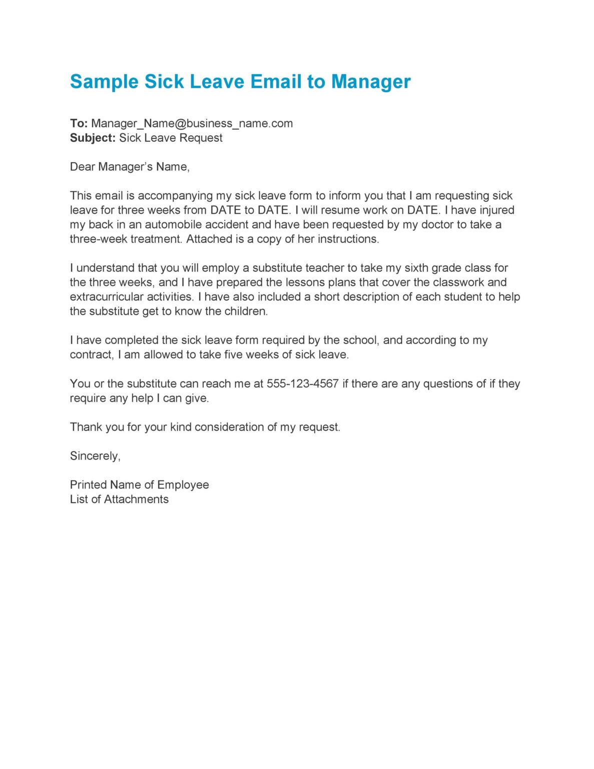 50 Useful Sick Leave Email Sample - RedlineSP