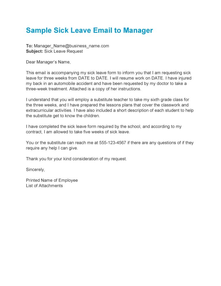 50 Useful Sick Leave Email Sample - RedlineSP
