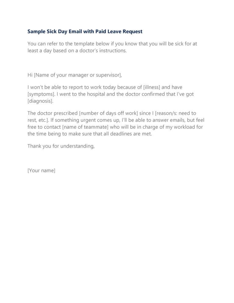 50 Useful Sick Leave Email Sample - RedlineSP