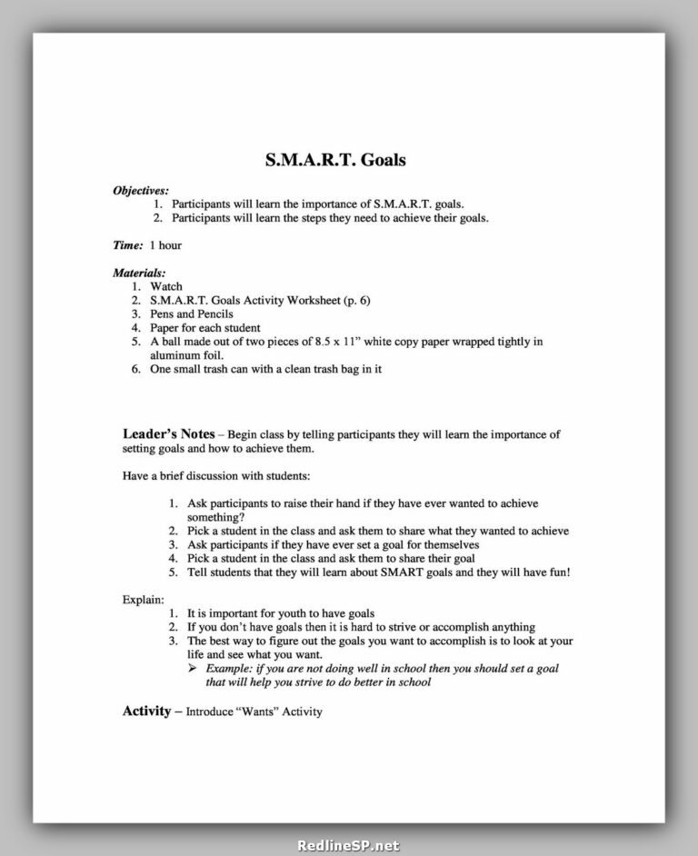 50 Powerful SMART Goals Template (Excel Word & Pdf) - RedlineSP