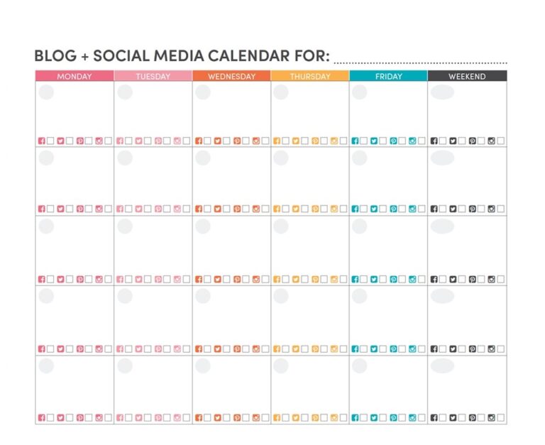 6 Best Printable Social Media Calendar Template