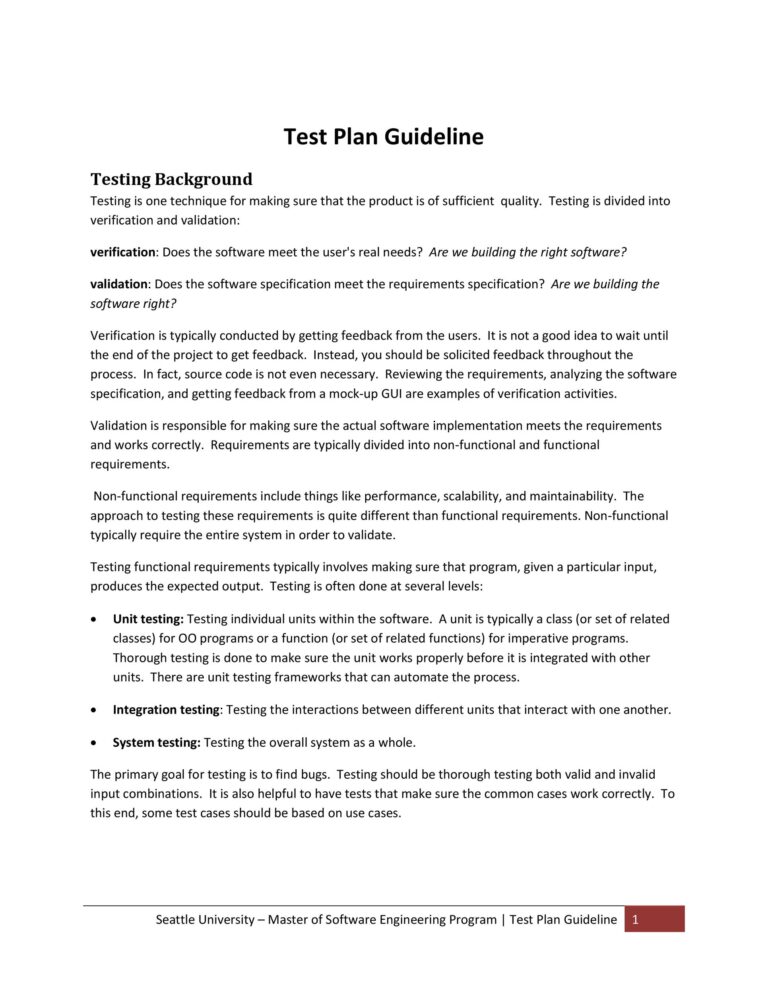 Test Plan 40+ Best Example And Template - RedlineSP