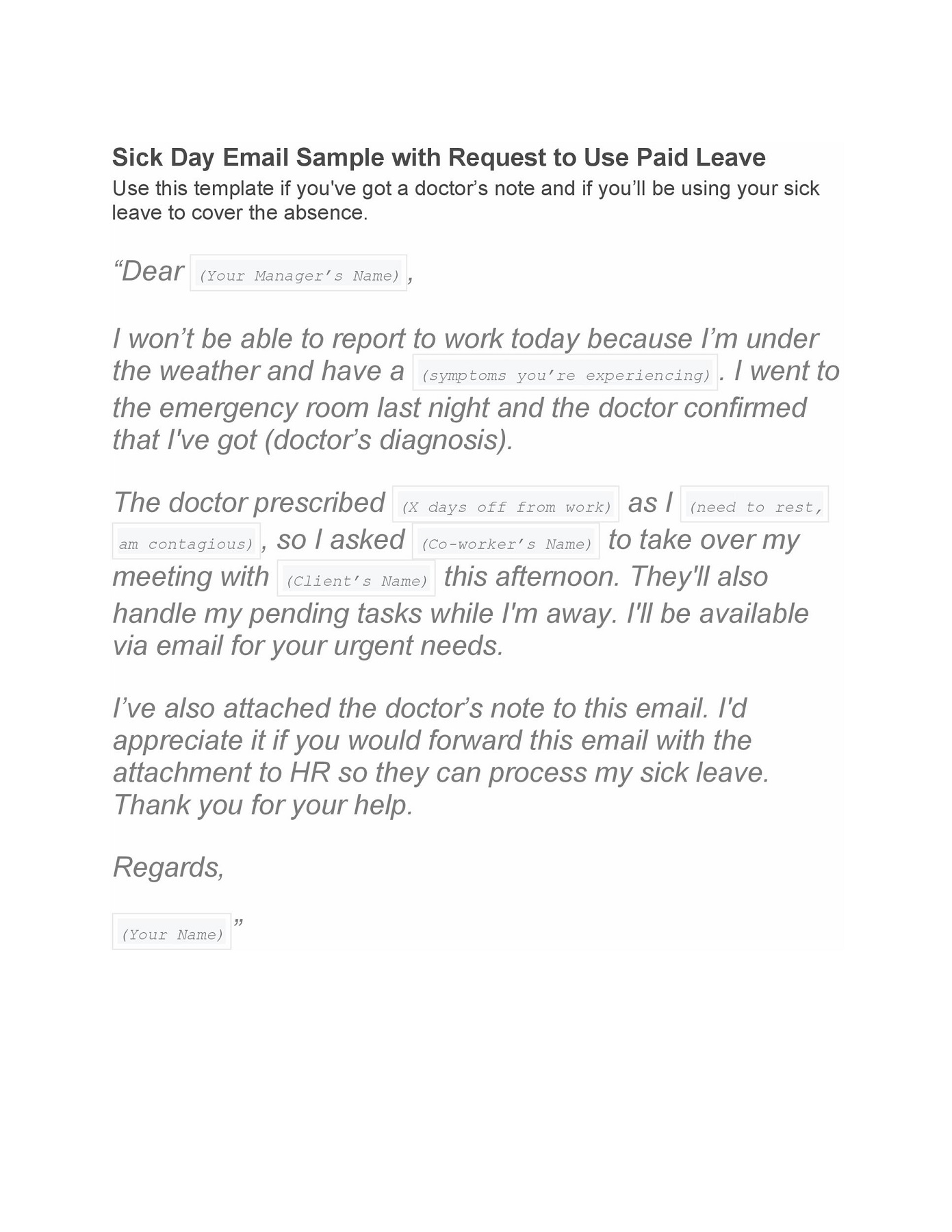 50 Useful Sick Leave Email Sample - RedlineSP