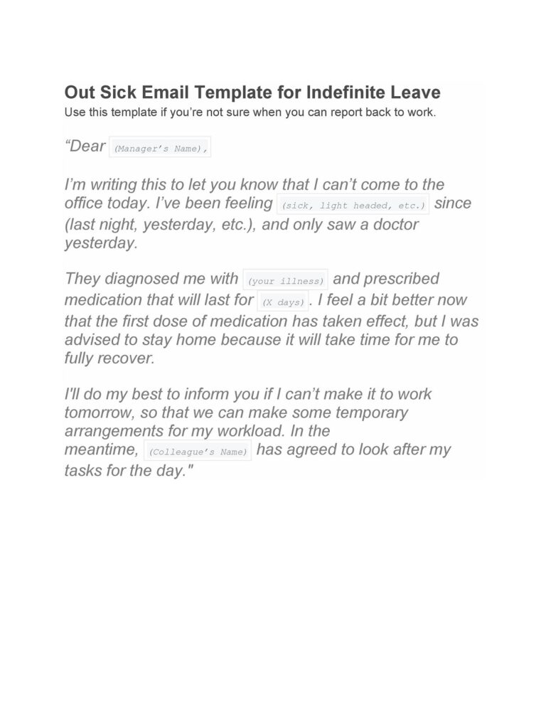 50 Useful Sick Leave Email Sample - RedlineSP