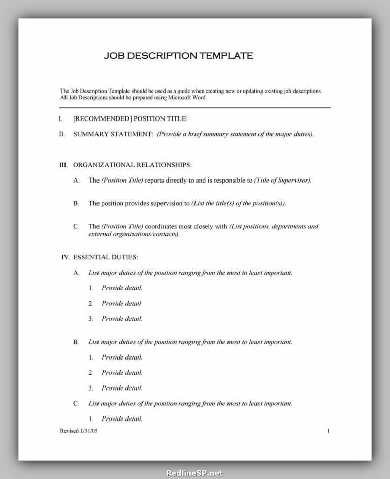 50 Greatest Job Description Sample Template - RedlineSP