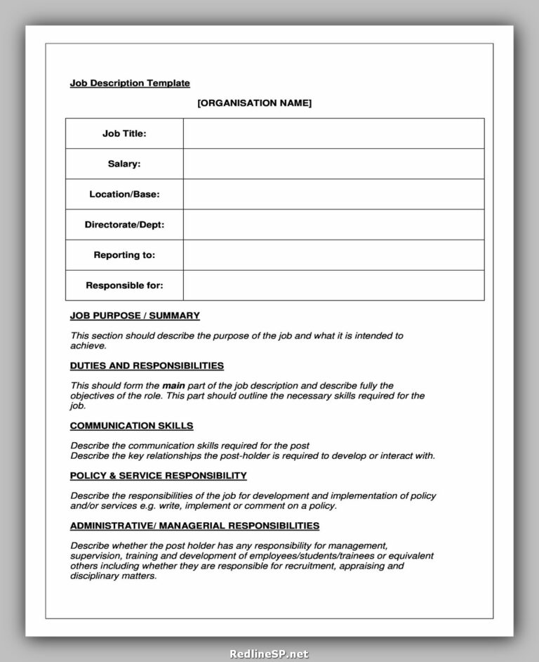 50 Greatest Job Description Sample Template - RedlineSP