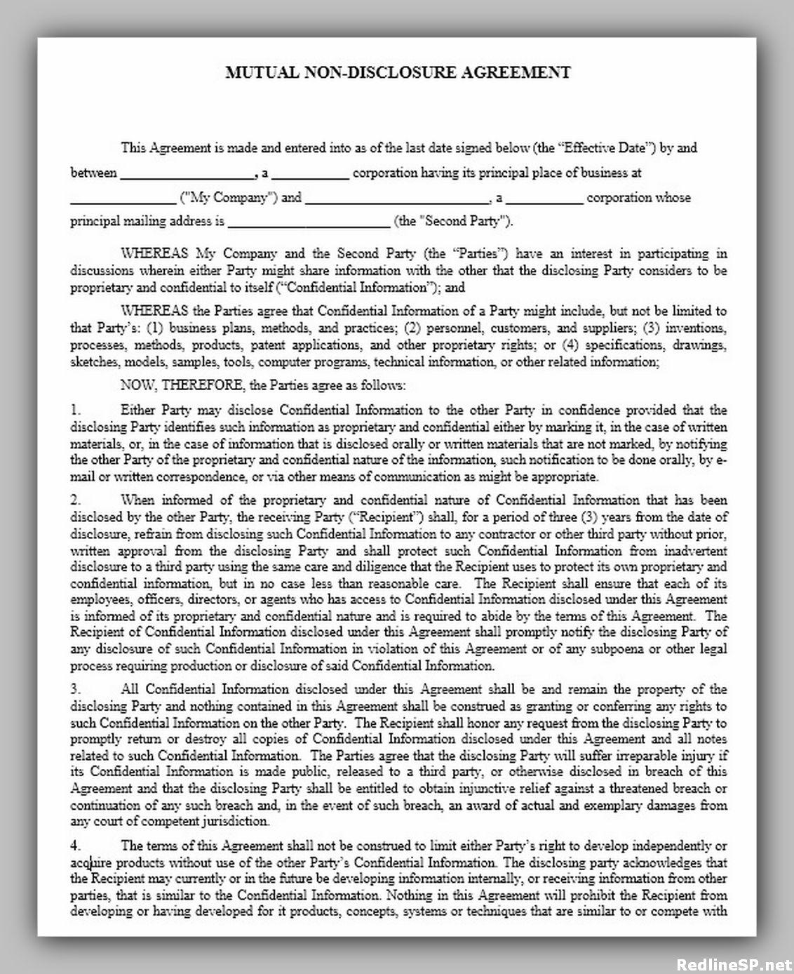 12 Free Non-Disclosure Agreement Template - RedlineSP