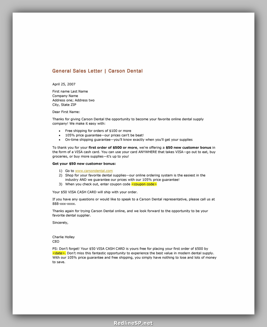 52 Free Sales letter (Sample, Example & Template) - RedlineSP