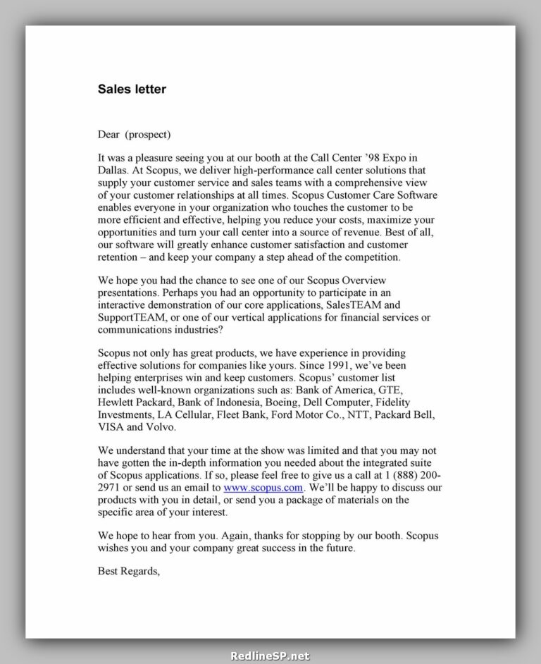 52 Free Sales letter (Sample, Example & Template) - RedlineSP