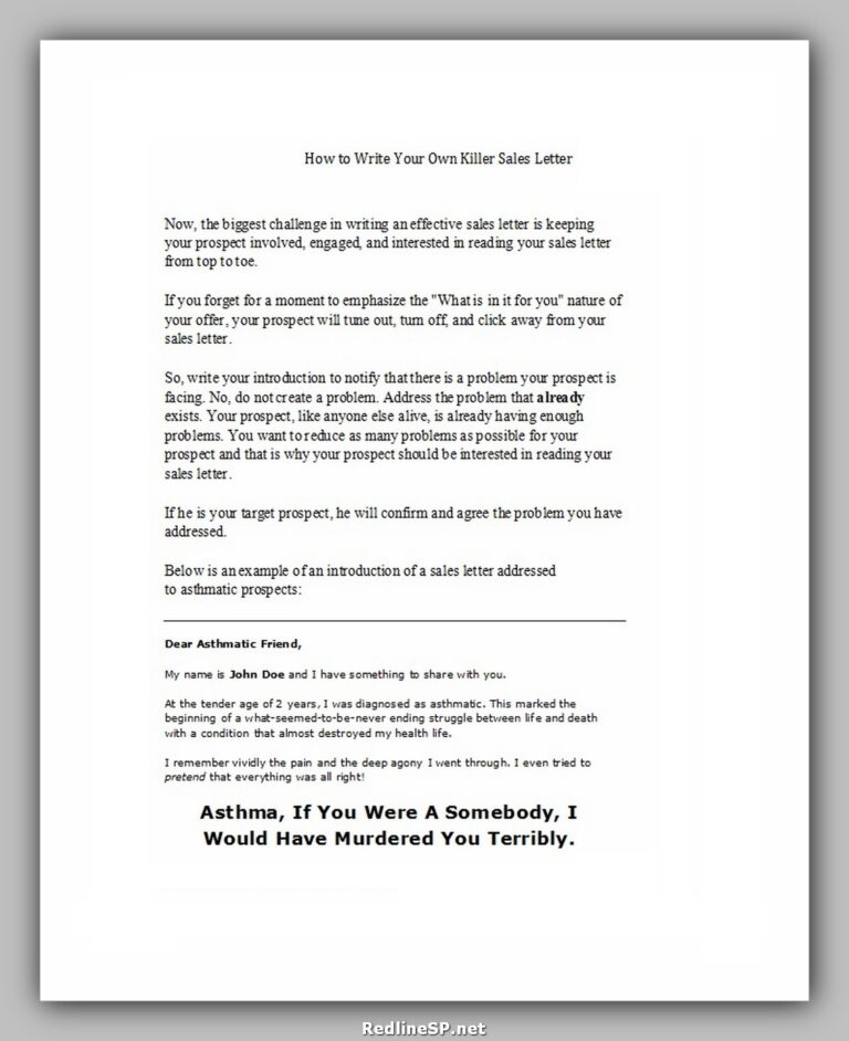 52 Free Sales letter (Sample, Example & Template) - RedlineSP