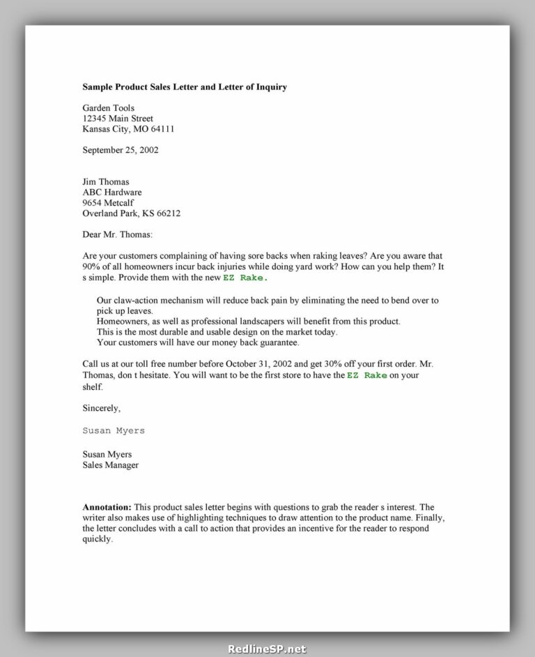 52 Free Sales letter (Sample, Example & Template) - RedlineSP