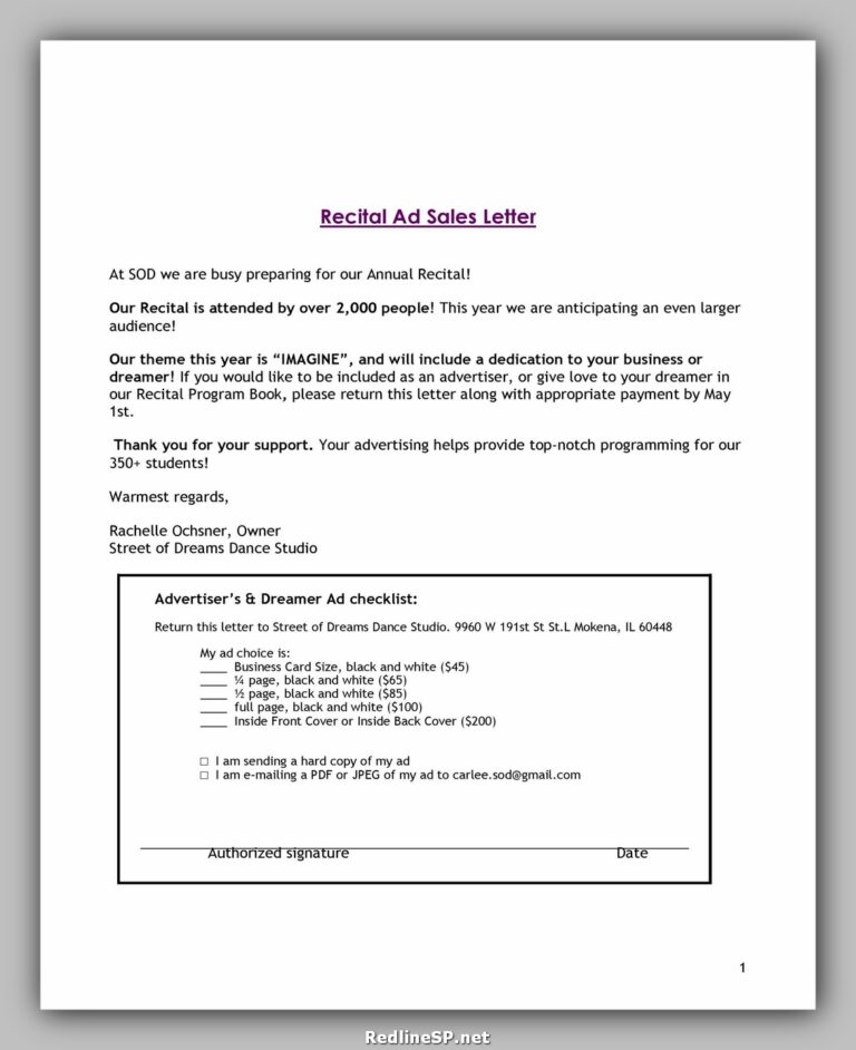 52 Free Sales letter (Sample, Example & Template) - RedlineSP