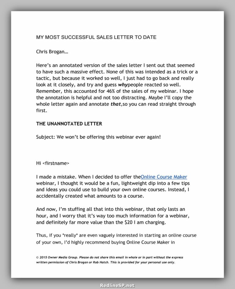 52 Free Sales letter (Sample, Example & Template) - RedlineSP
