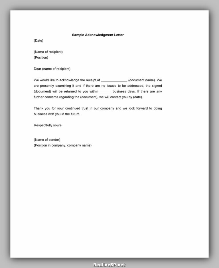30 Free Sample Acknowledgement Letter - RedlineSP