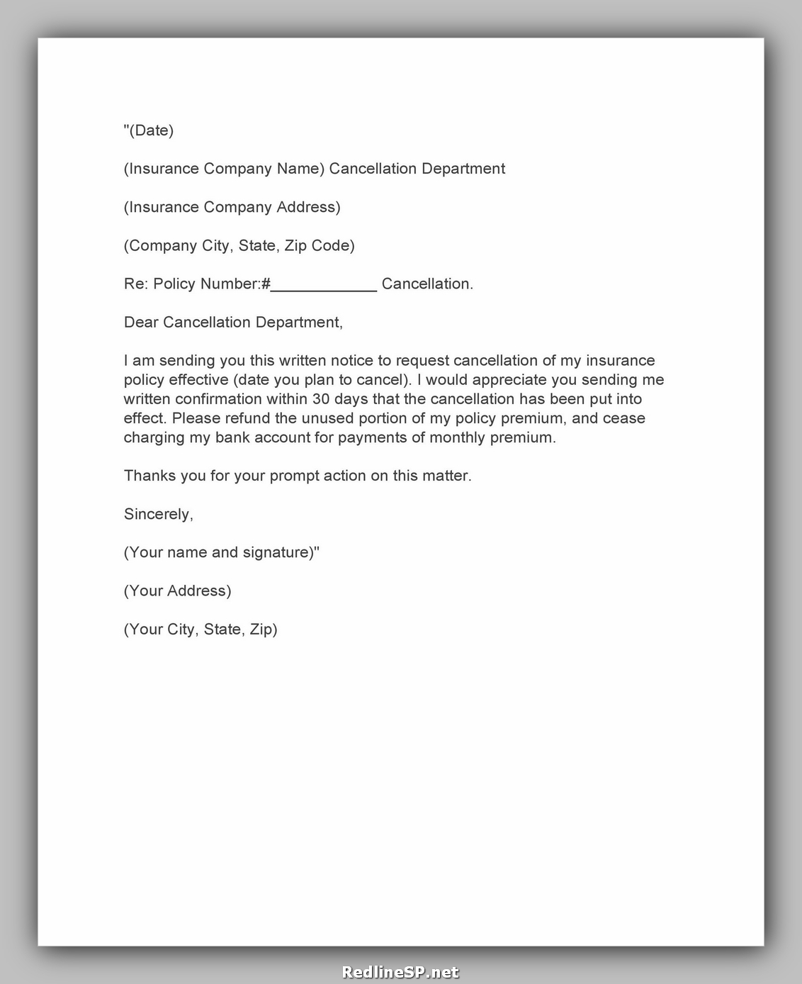 47 Cancellation Letter Sample RedlineSP