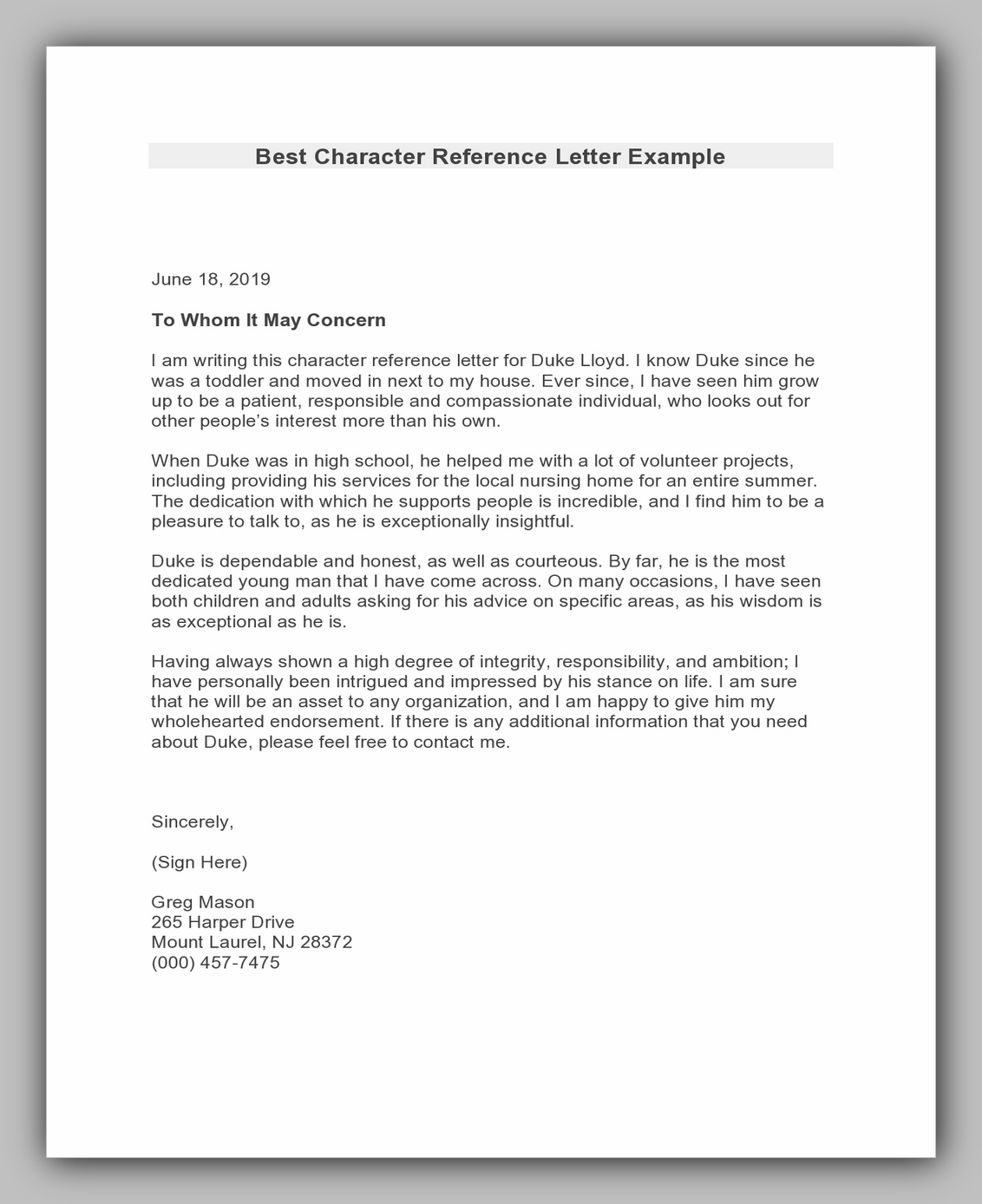 33 Best Character Reference Letter Example - RedlineSP
