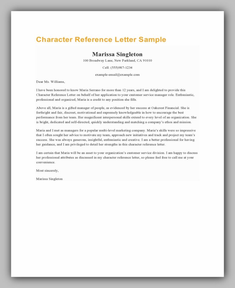 33 Best Character Reference Letter Example - RedlineSP