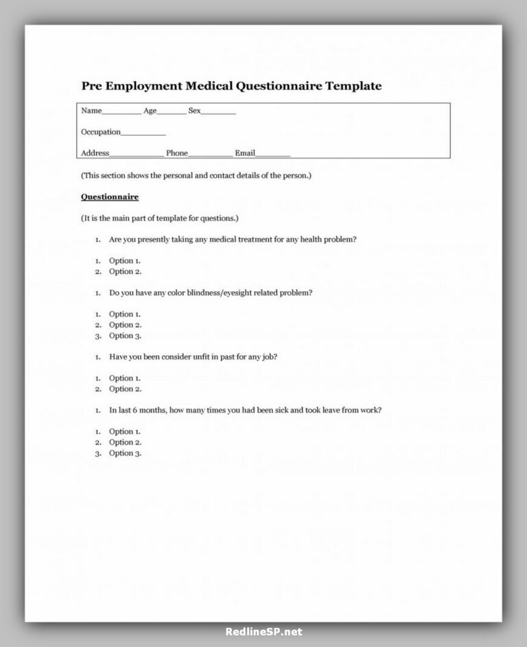 35 Best Printable Questionnaire Template - RedlineSP