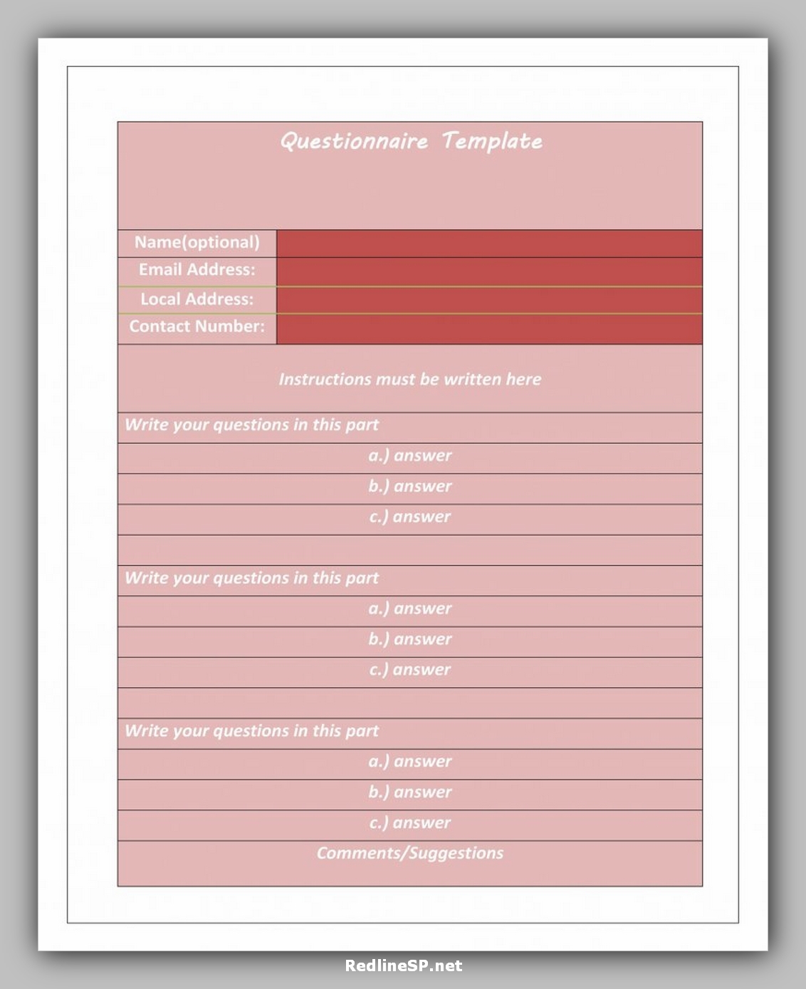 35 Best Printable Questionnaire Template - RedlineSP