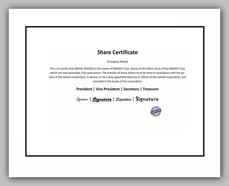 43 Free Share Certificate Template - RedlineSP