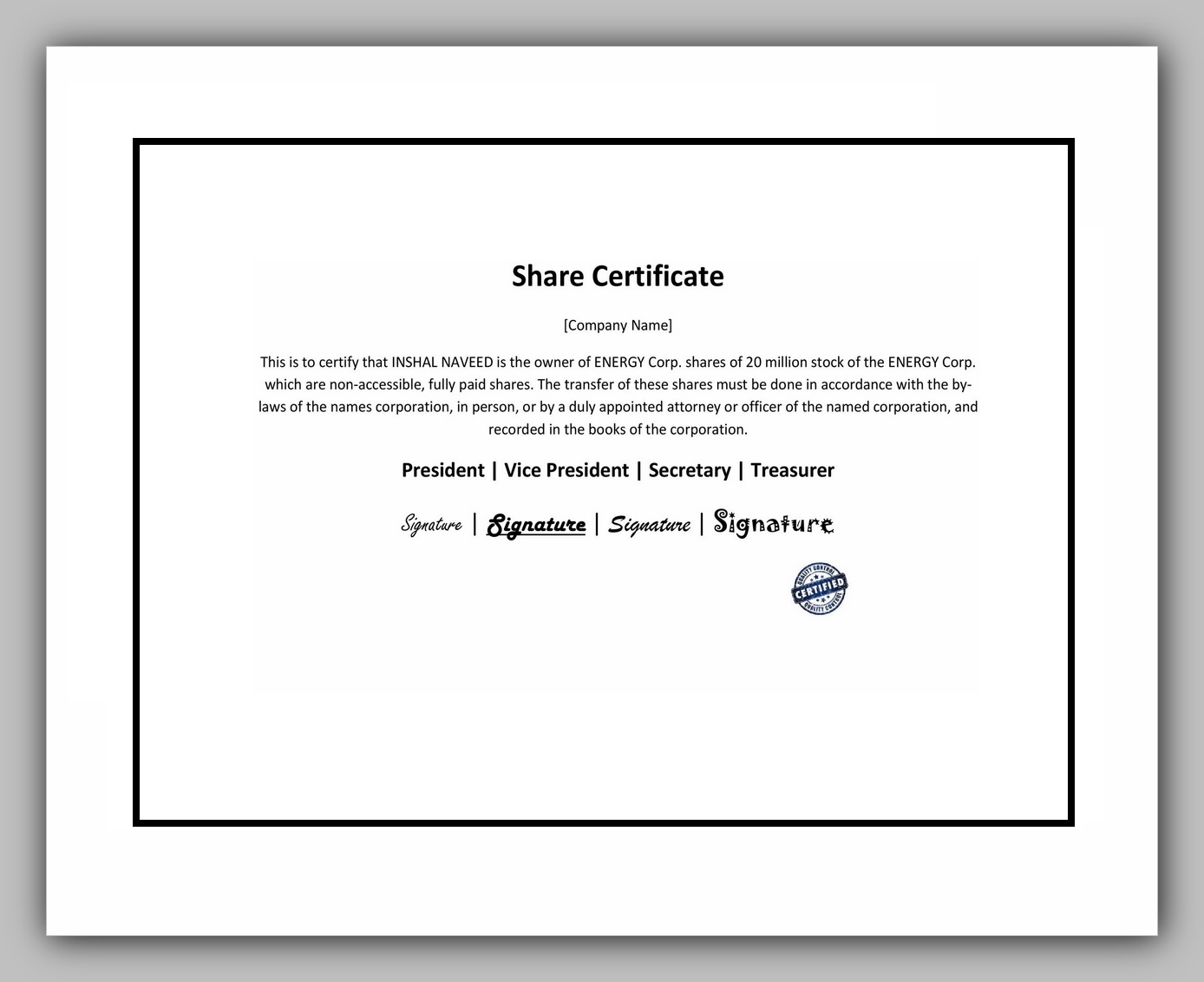 43 Free Share Certificate Template - RedlineSP